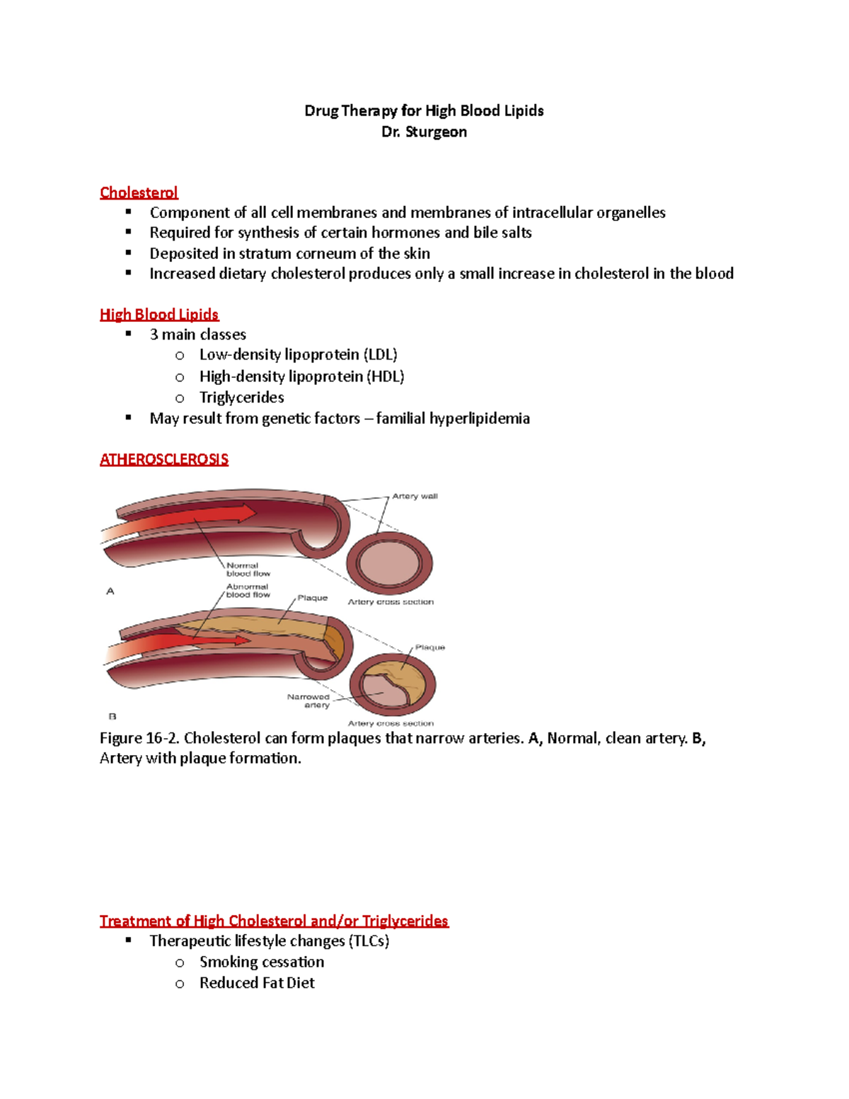 High Blood Lipids Notes - Drug Therapy for High Blood Lipids Dr ...