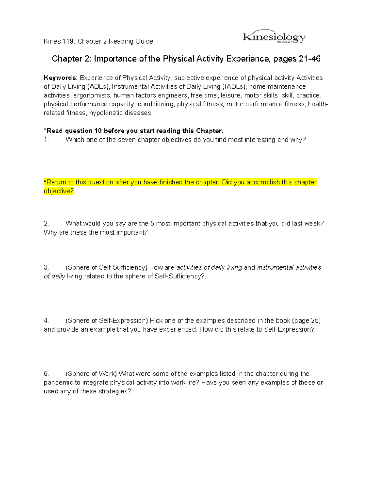 119 RG Chapter 2-7 - Kines 119: Chapter 2 Reading Guide Chapter 2 ...