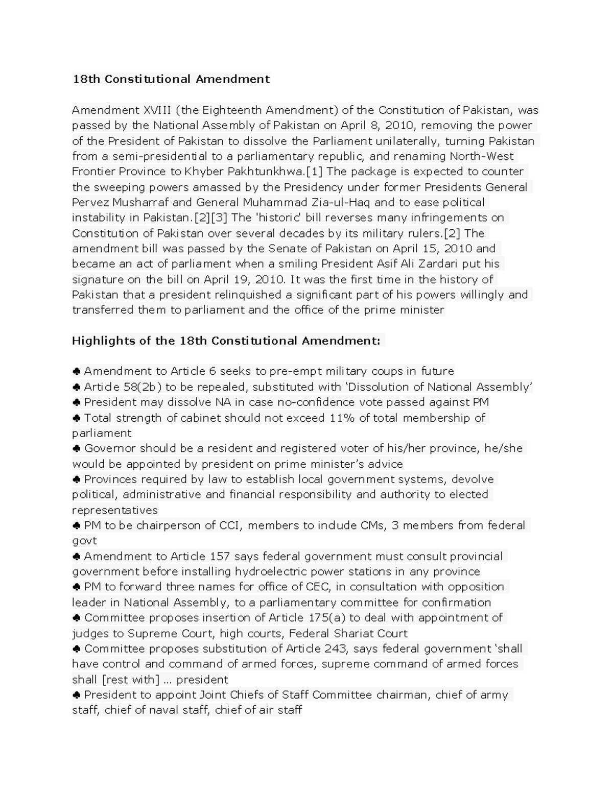 18th Constitutional Amendment - 18th Constitutional Amendment Amendment ...