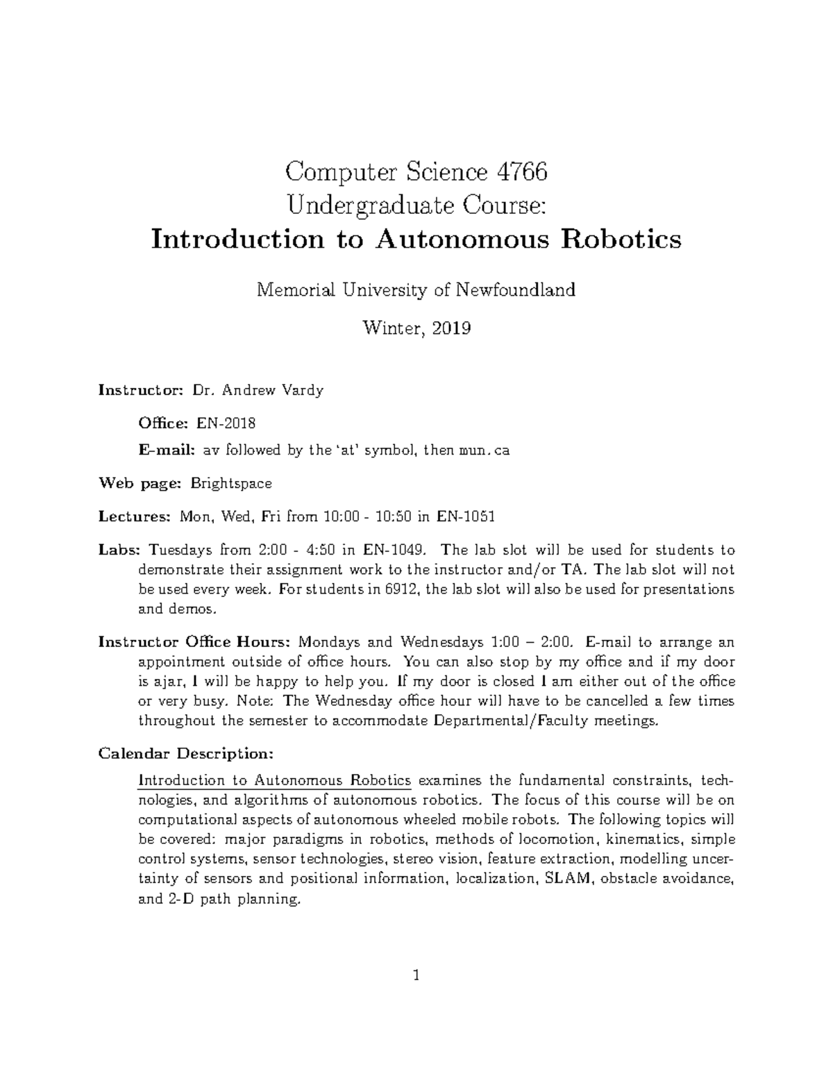 4766 - THIS IS COMP 4766 COURSE OUTLINE - Computer Science 4766 ...