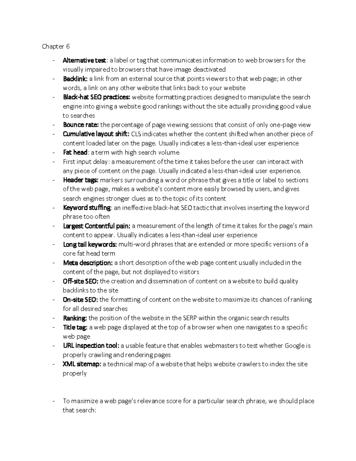 Chapter 6 - N/A - Chapter 6 - Alternative test: a label or tag that ...