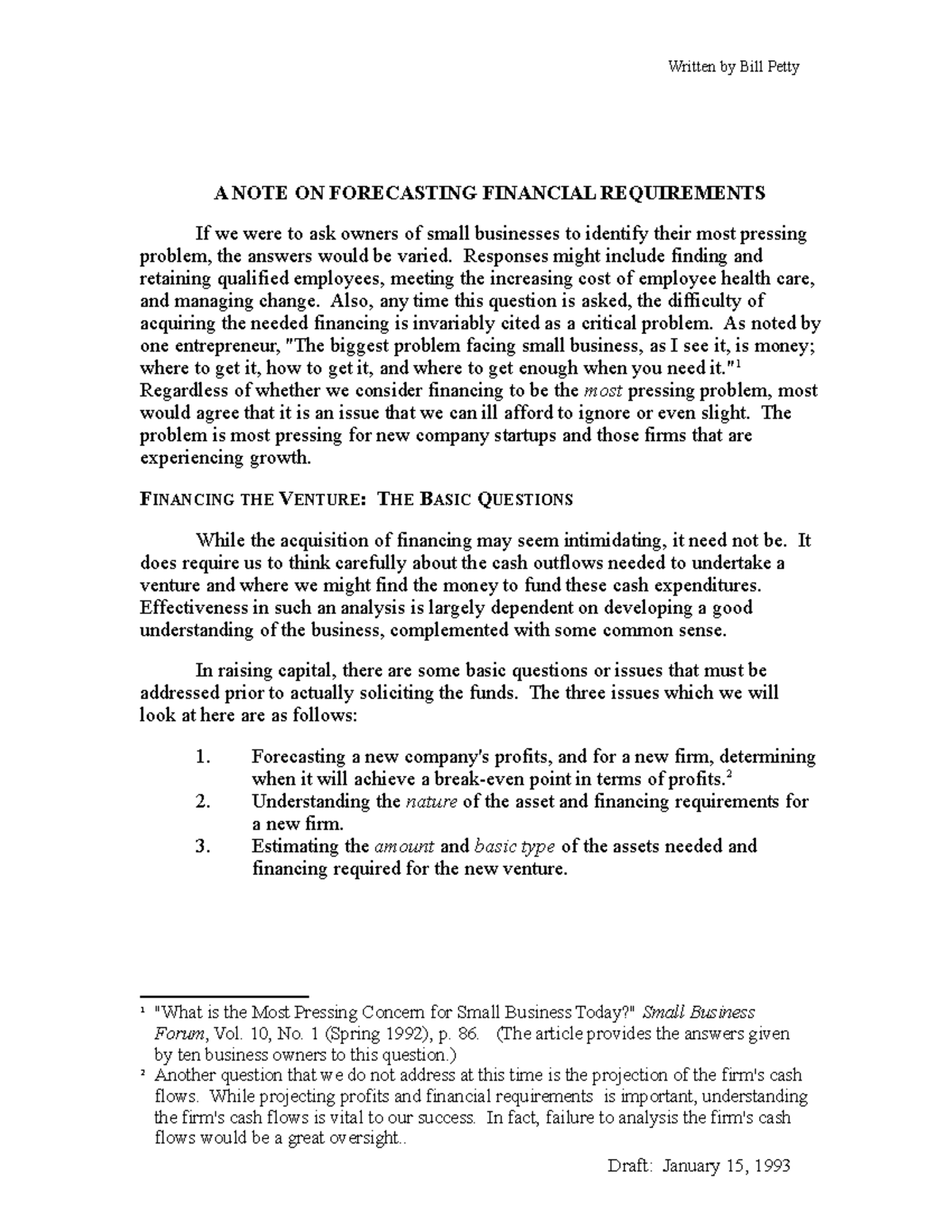 Teaching NOTE ON Financial Forecasting - A NOTE ON FORECASTING ...