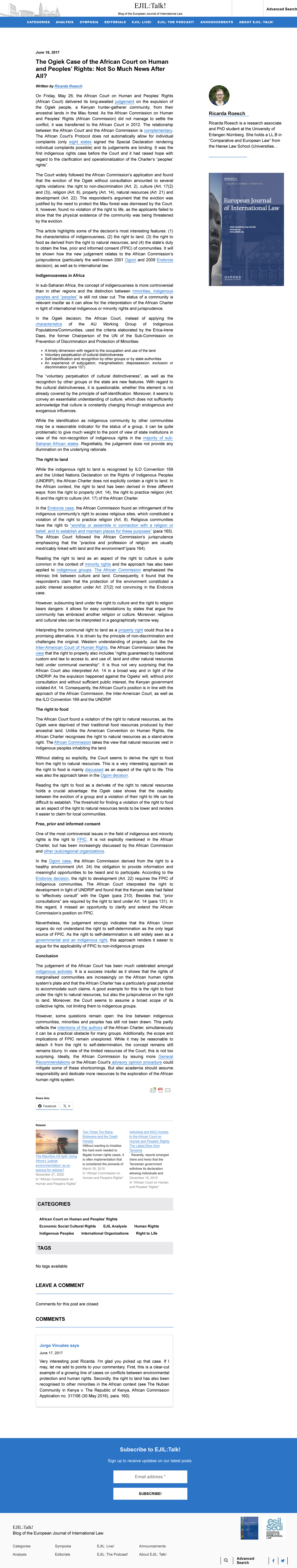 The Ogiek Case of the African Court on Human and Peoples’ Rights Not So ...