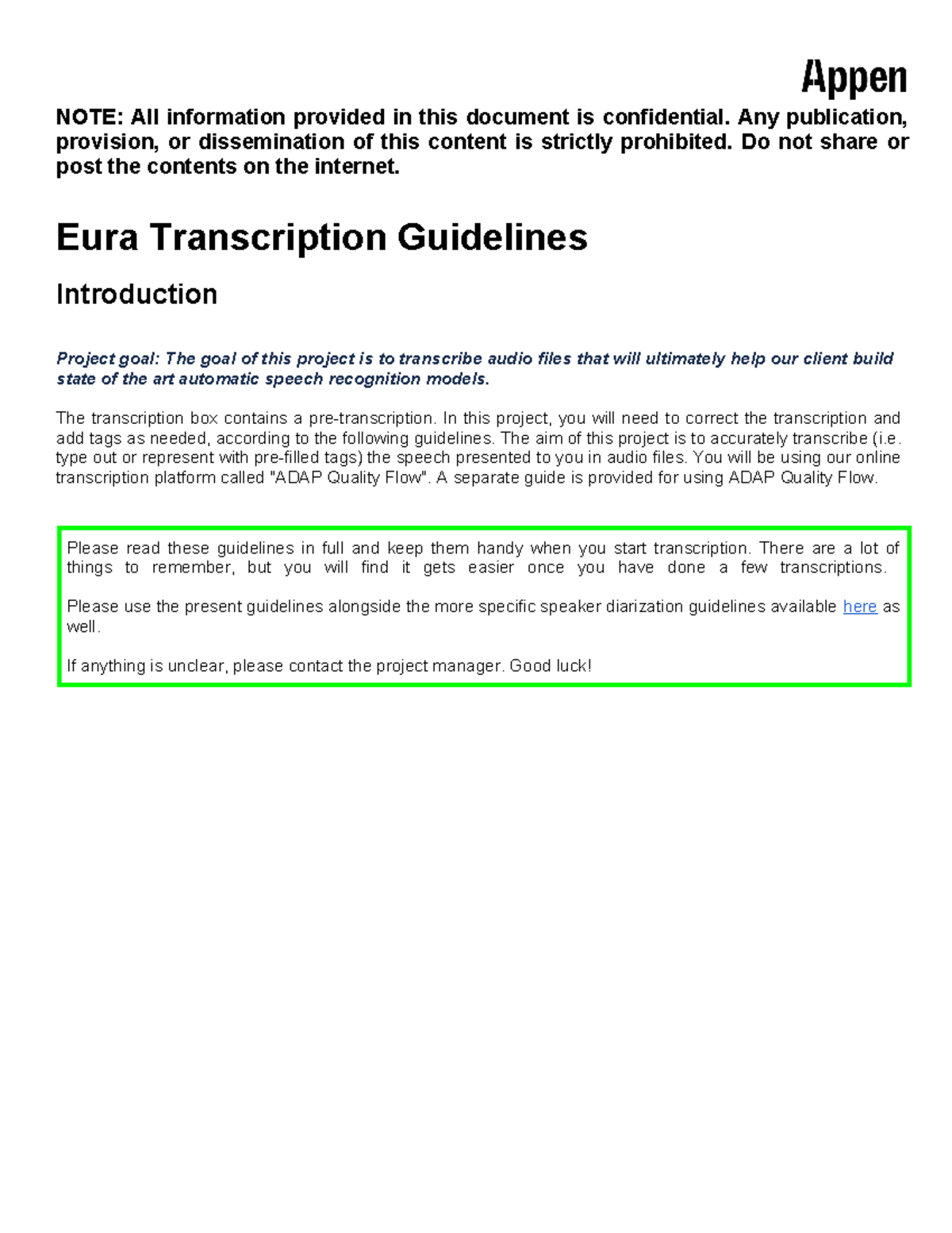Eura English Transcription Guidelines 2024 - ADAP QF - provision, or ...