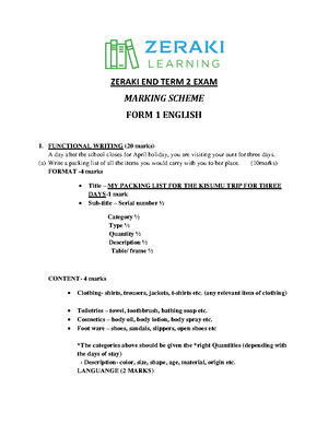 English - English Form 1 - Zeraki Achievers 2.0 - Question Paper ...