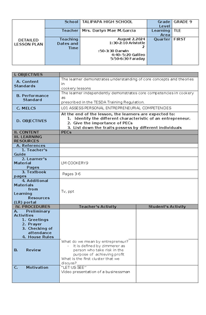 Dlp aug8 cleaning - tvl - DETAILED LESSON PLAN School TALIPAPA HIGH ...