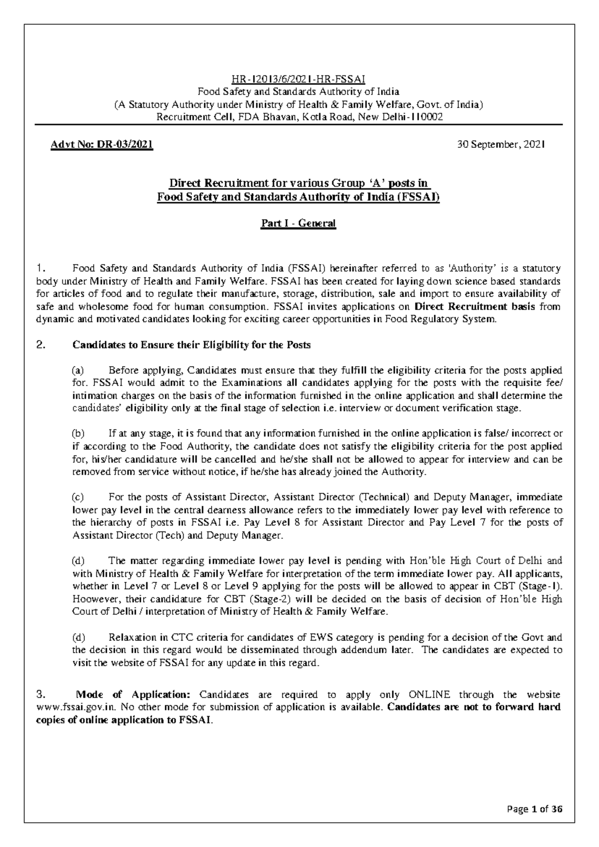 Fssai - upsc forms and iit results - HR-12013/6/2021-HR-FSSAI Food ...