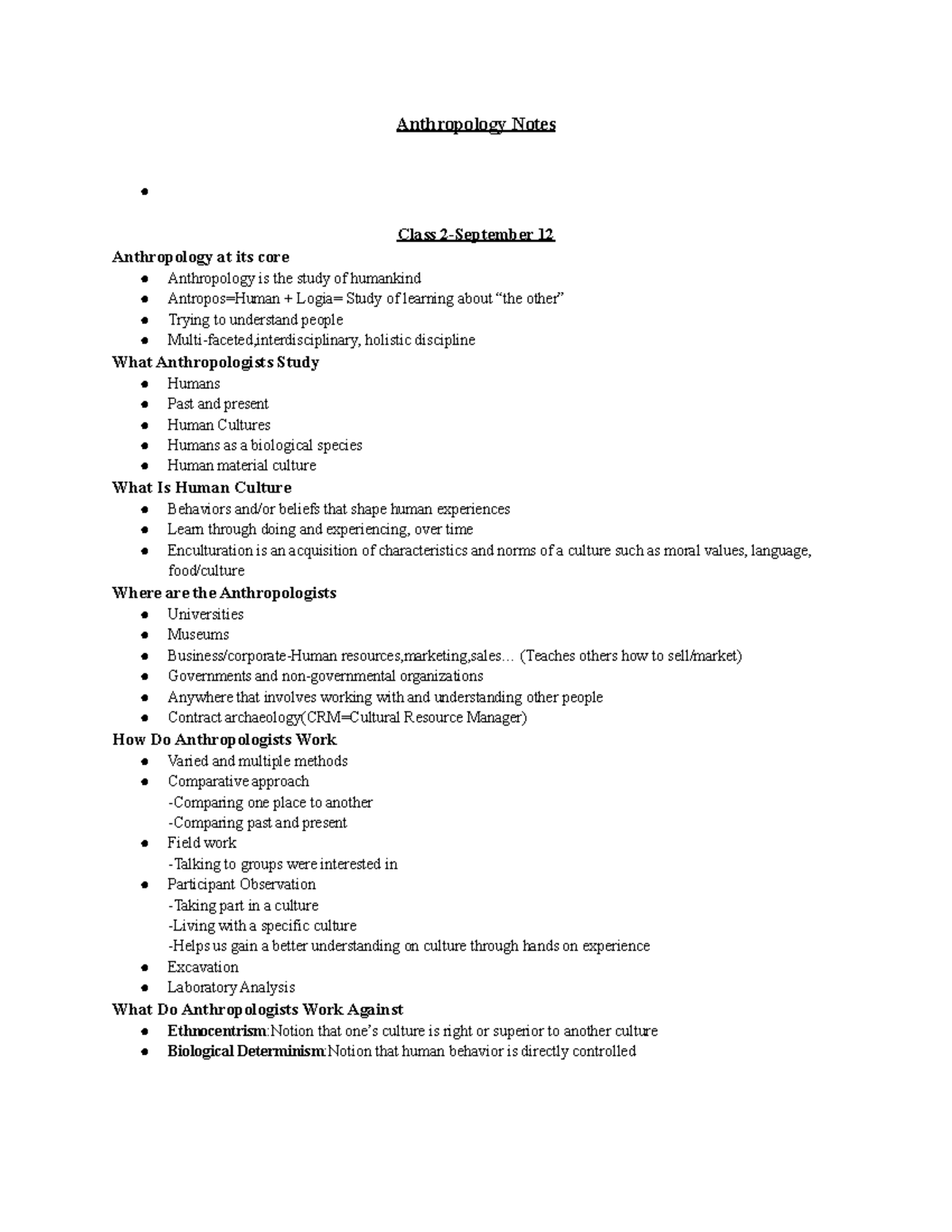 Anthropology Notes - Anthropology Notes Class 2-September 12 ...