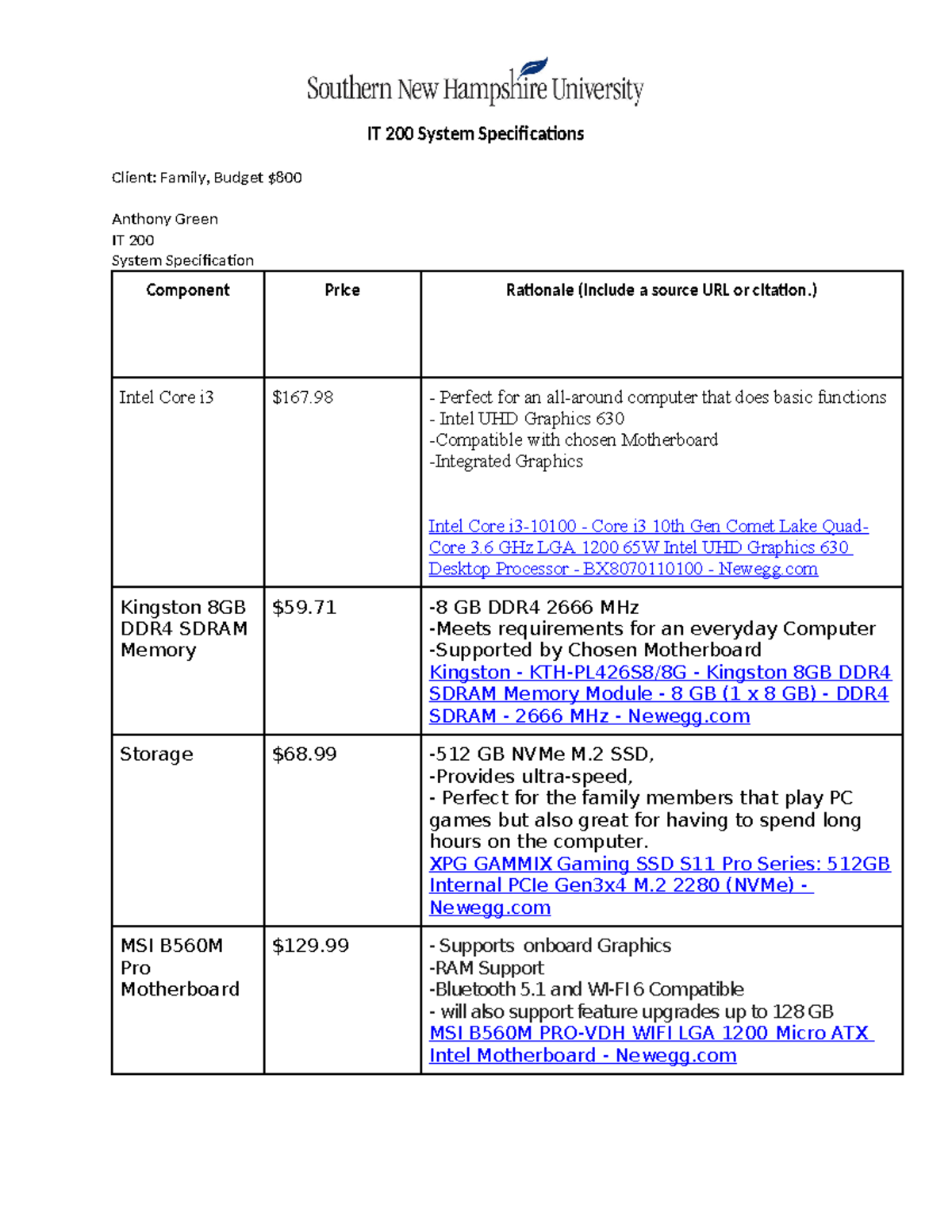 IT 200 System Specifications Assignment 21EW1 2-1 Activity - IT 200 System Specifications Client ...