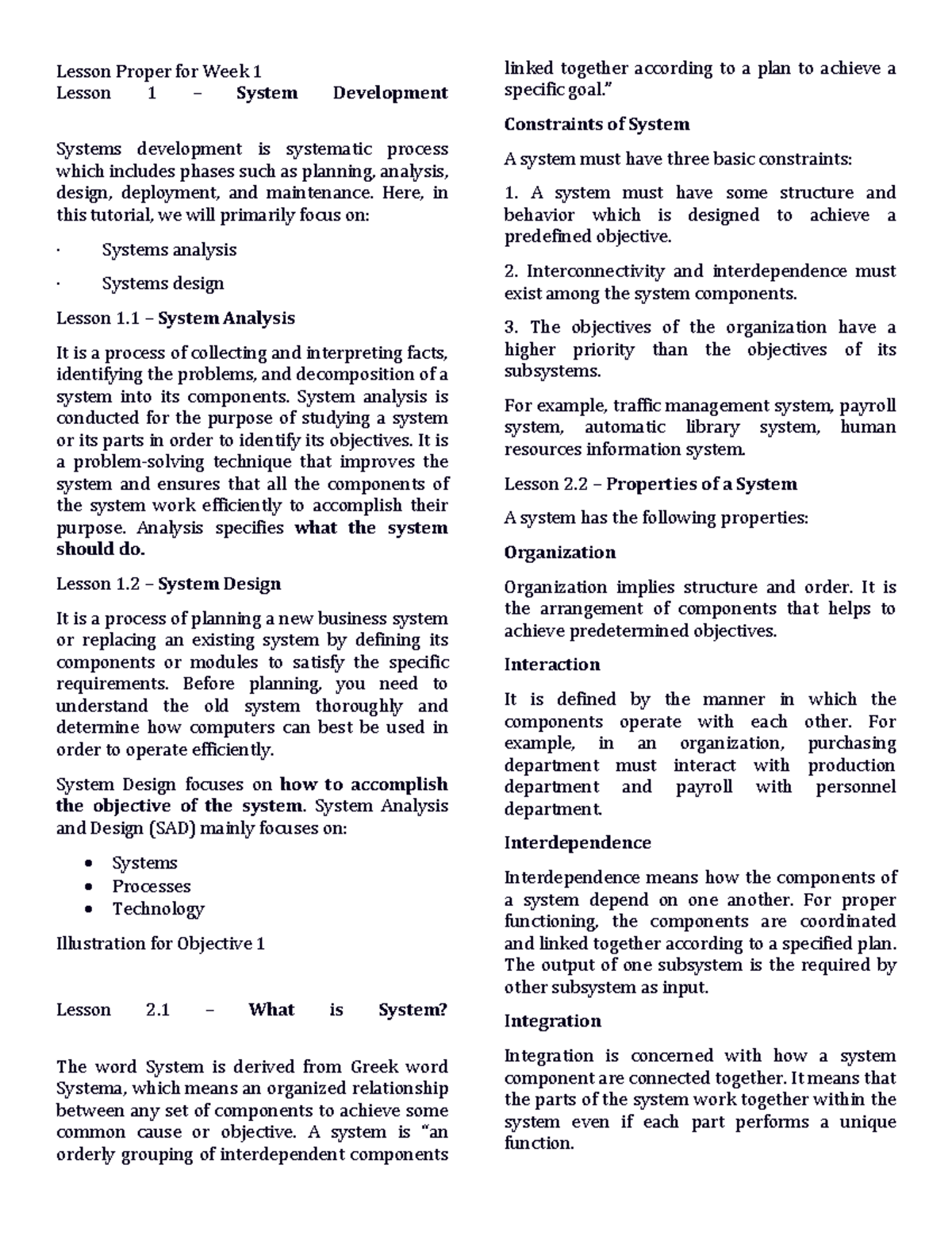 AABB - Lesson Proper for Week 1 Lesson 1 – System Development Systems development is systematic ...