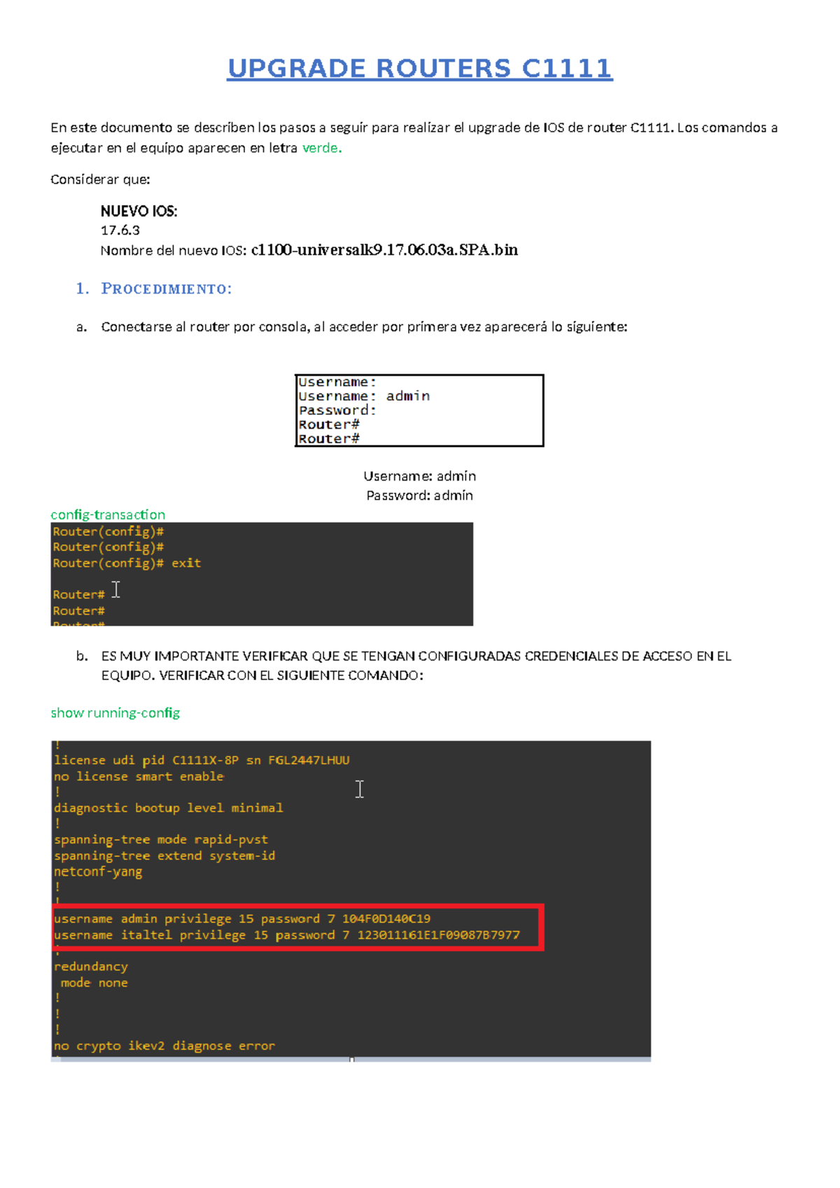 Upgrade Router C1111 V3 - UPGRADE ROUTERS C En este documento se ...