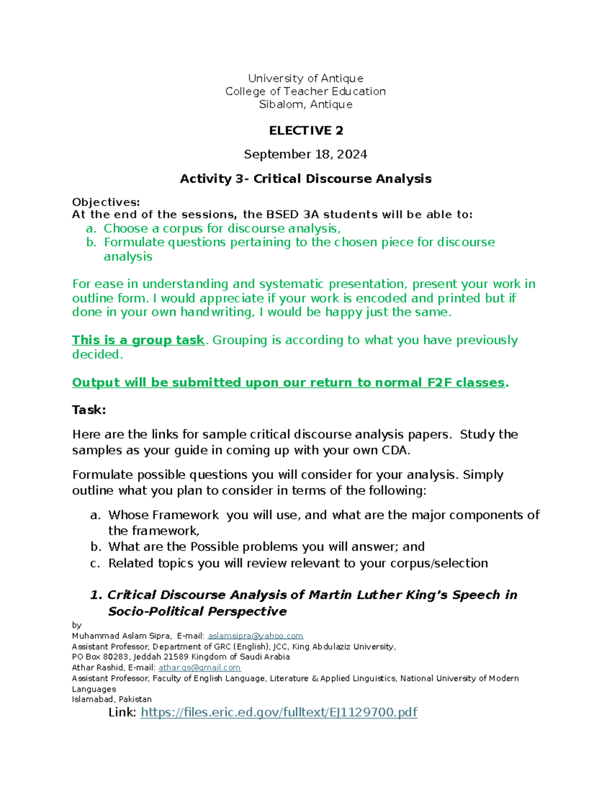 Activity 3 Sample Discourse Analysis - University of Antique College of ...