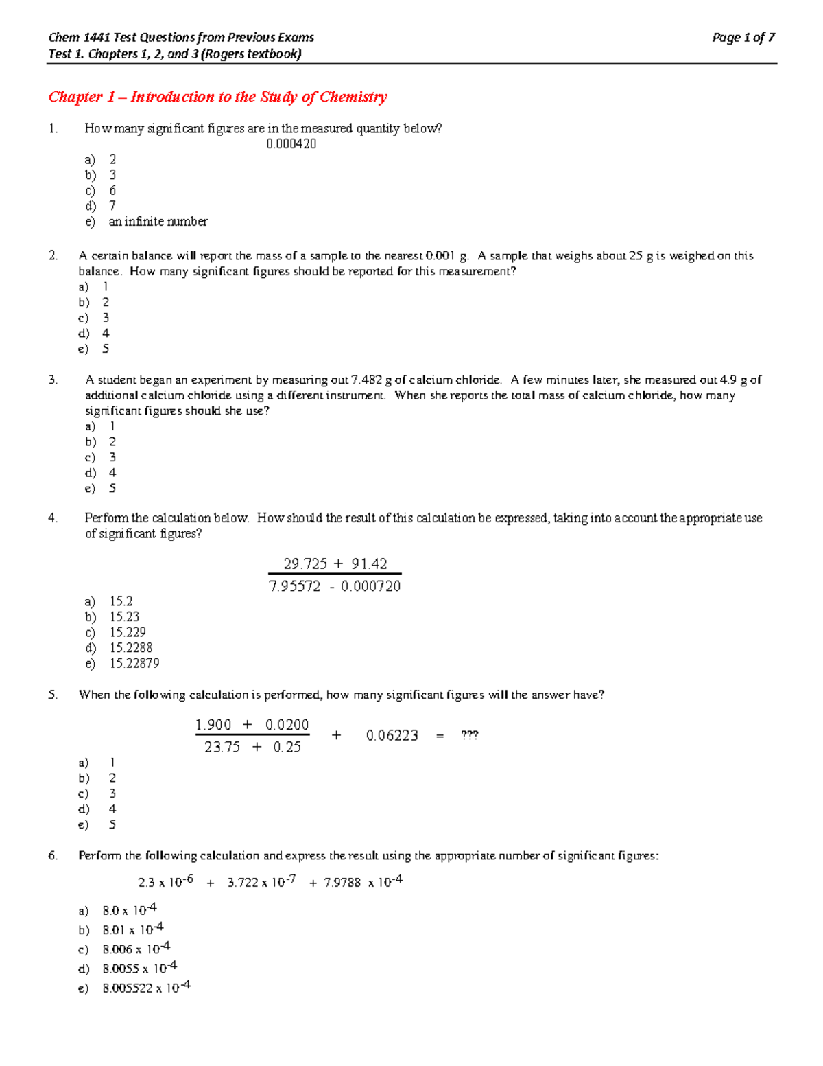SECC - Exam 1 - Chapters 1, 2, 3 - Test 1. Chapters 1, 2, and 3 (Rogers ...