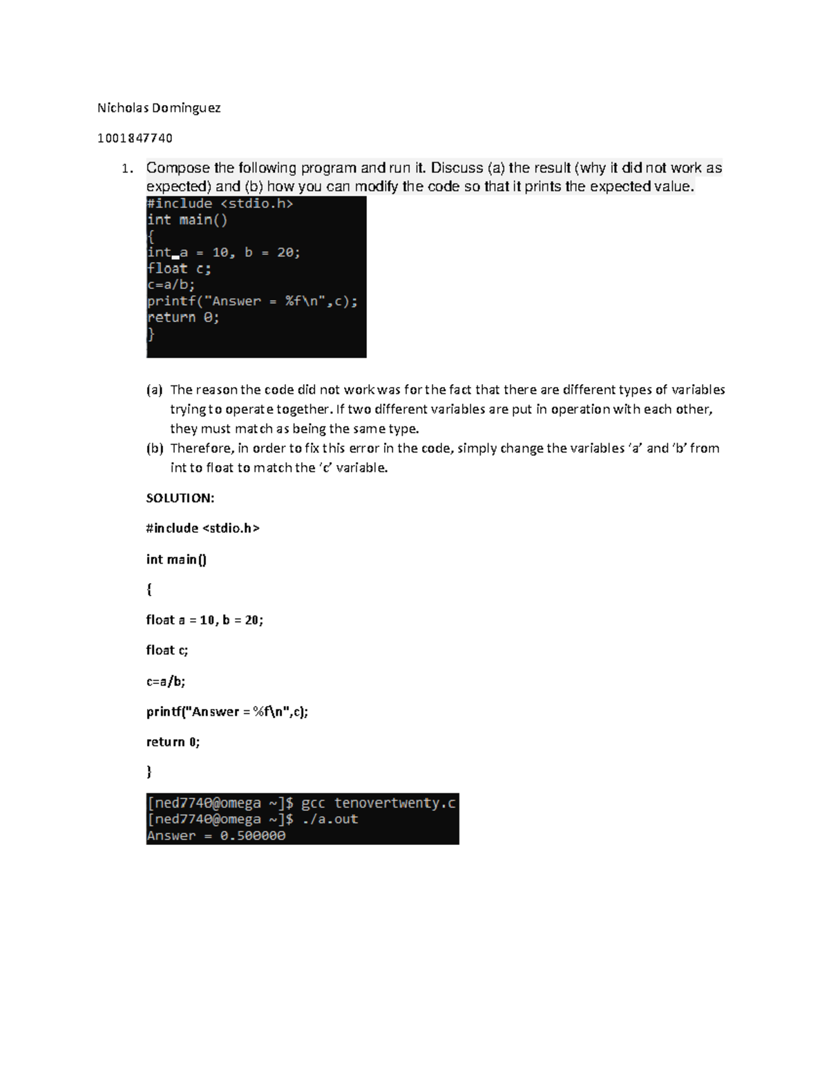 Lab 1 exercise numerical analysis - Nicholas Dominguez 1001847740 1. Compose the following ...