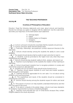 The-Teaching-Profession- Essay Test-Activity No - Course Code: Prof. Ed ...