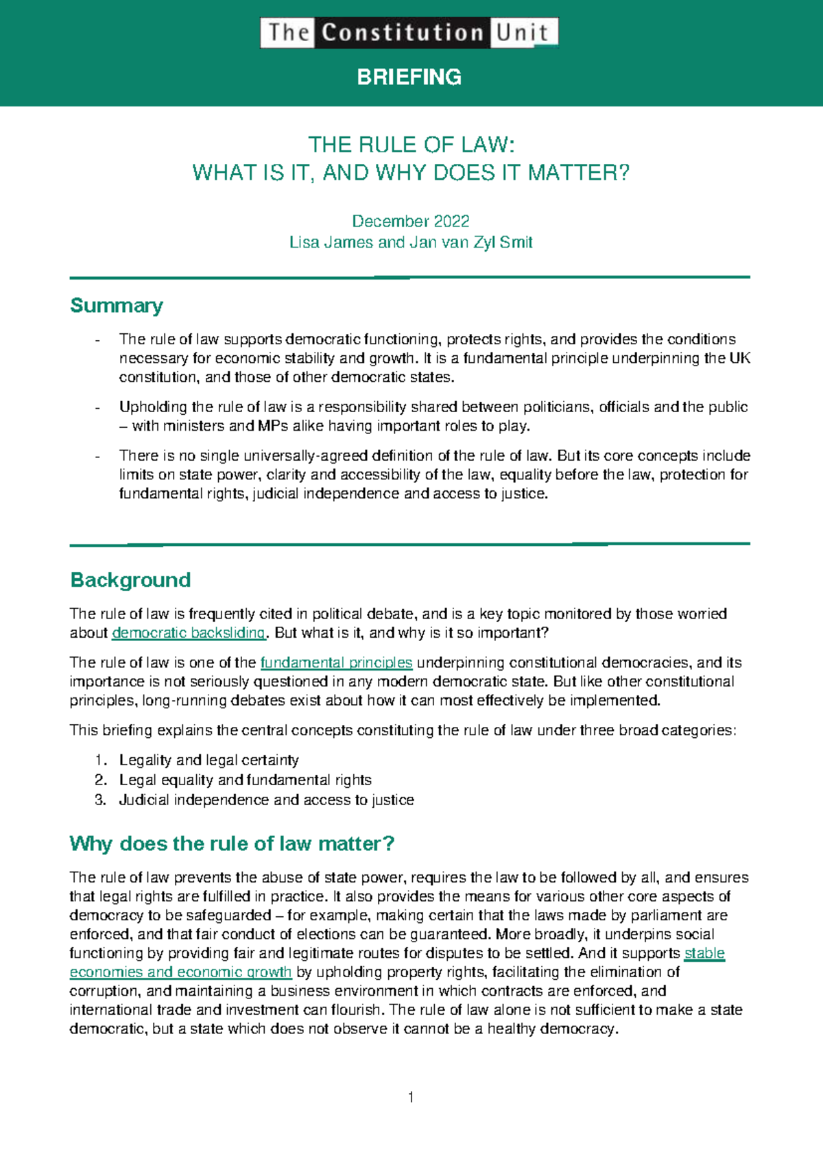 The rule of law - Rule of law - 1 BRIEFING THE RULE OF LAW: WHAT IS IT ...