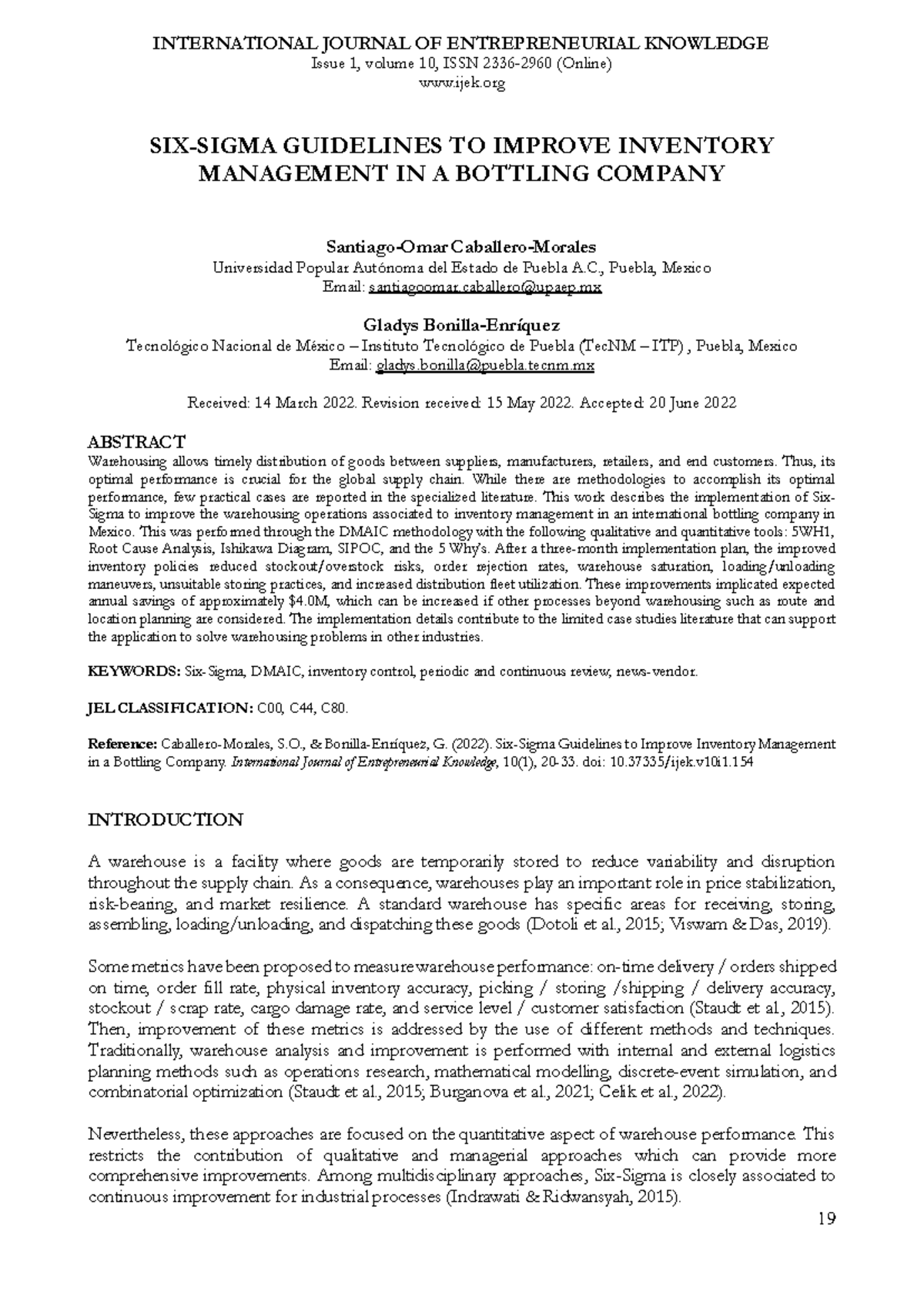 154 - Muy buena - Issue 1 , volume 10 , ISSN 2336-2960 (Online) ijek ...