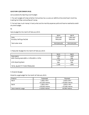 Example Answer Functional Budget OCT2019 DEC2018 - EXAMPLE ANSWER ...