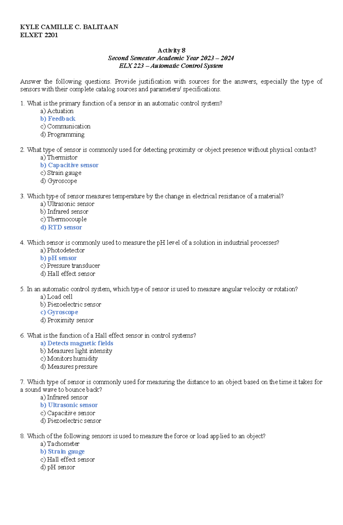ELX 223 – Automatic Control System - KYLE CAMILLE C. BALITAAN ELXET ...