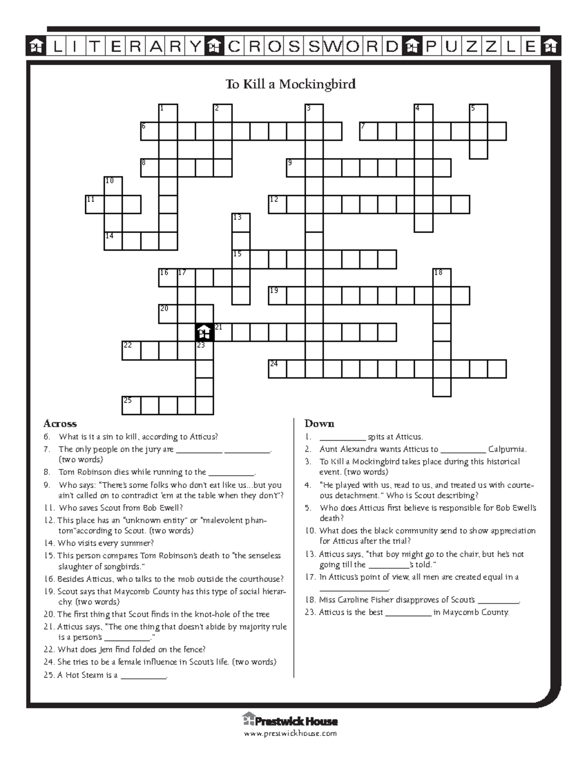 To kill a mockingbird crossword - L I T E R A R Y C R O S S W O R D P U ...