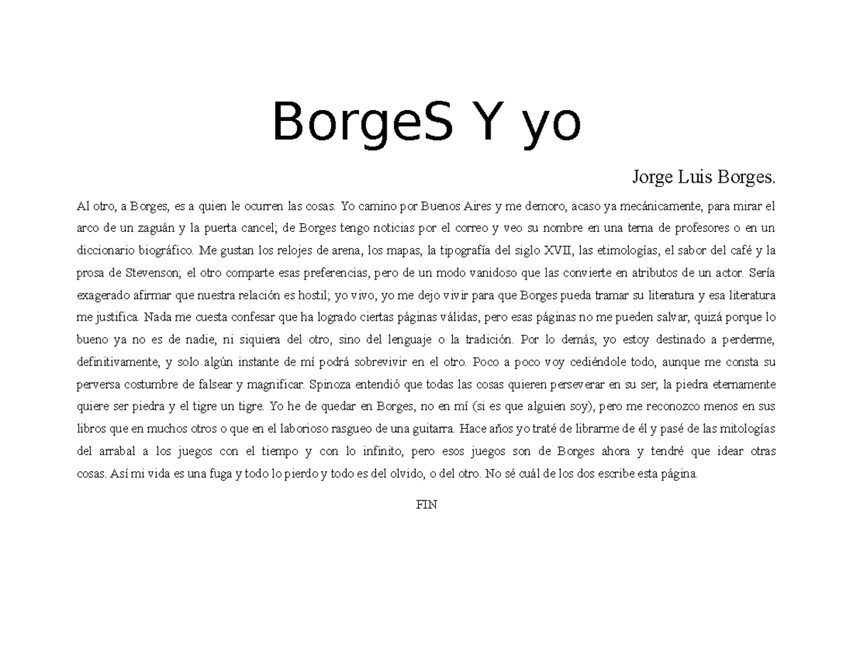 Borge S Y yo - sirve para catedra de cuento latinoamericano - BorgeS Y ...