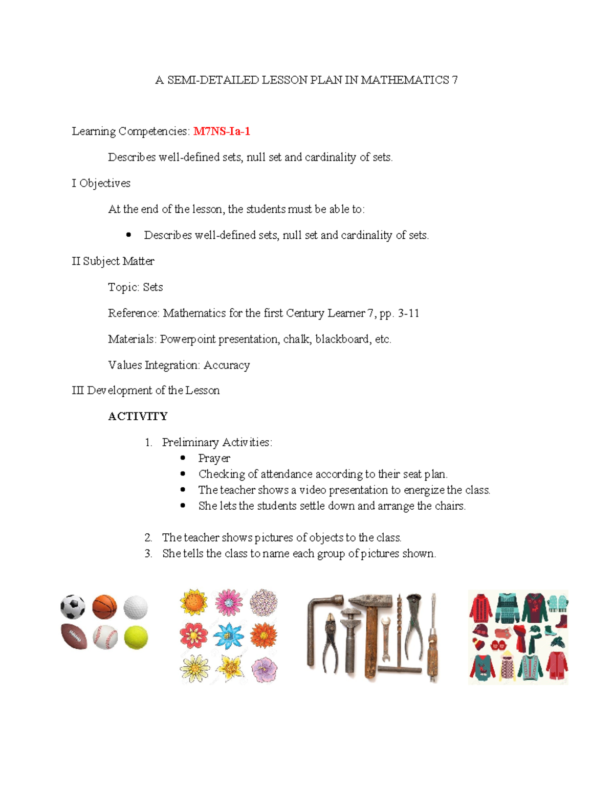 467566437 Lesson Plan in Sets docx - A SEMI-DETAILED LESSON PLAN IN ...