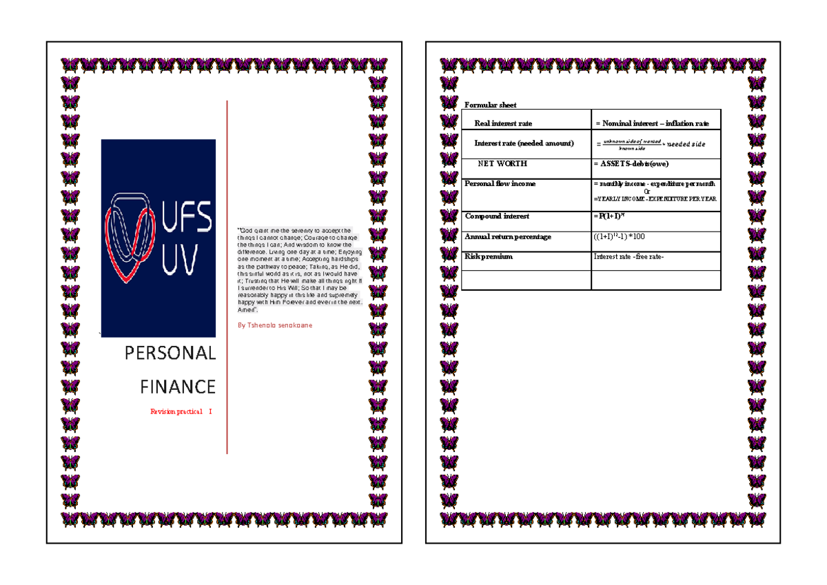 Final project 7 - Study Notes - ` PERSONAL FINANCE Revision practical I ...