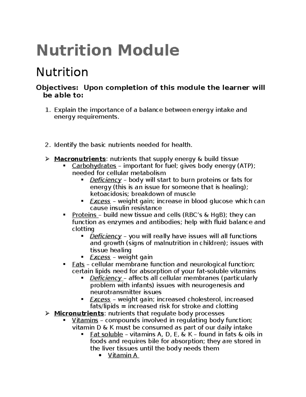 NSG 100 Exam 4 Concepts nutrition, elimination, & sleepandcomfort - Nutrition Module Nutrition ...