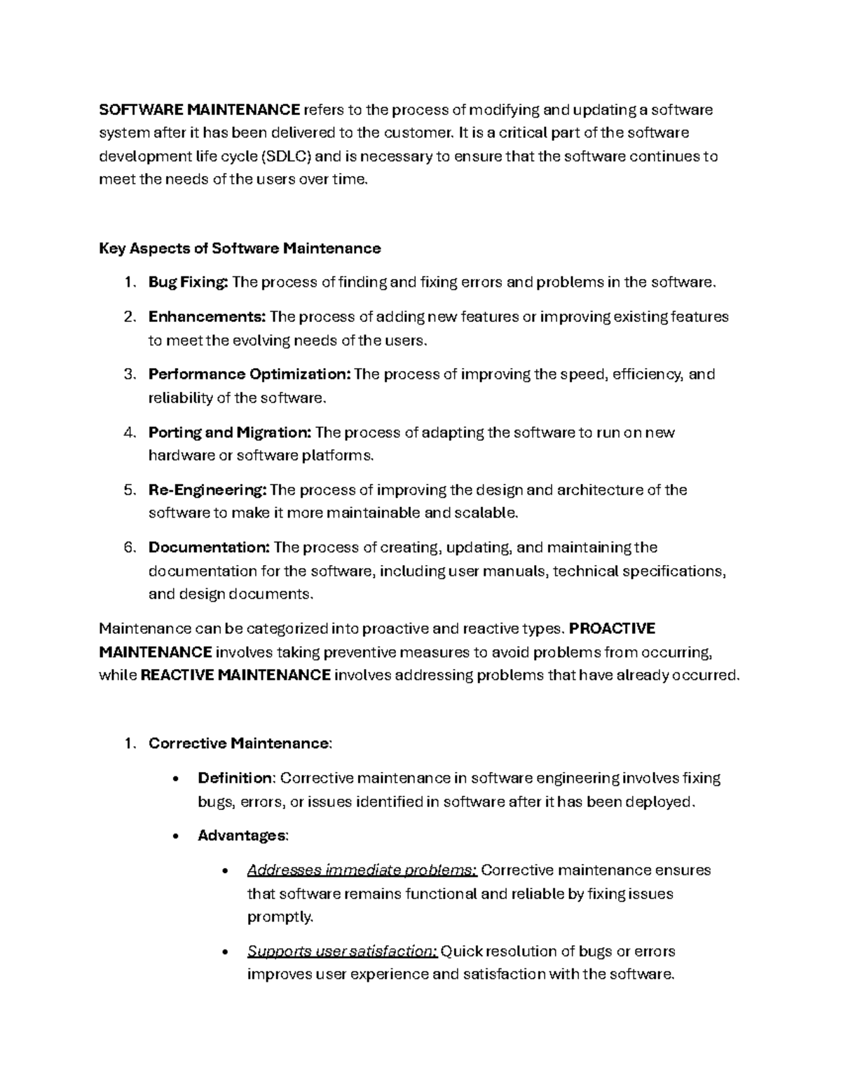 SM - Software Engineering - SOFTWARE MAINTENANCE refers to the process ...