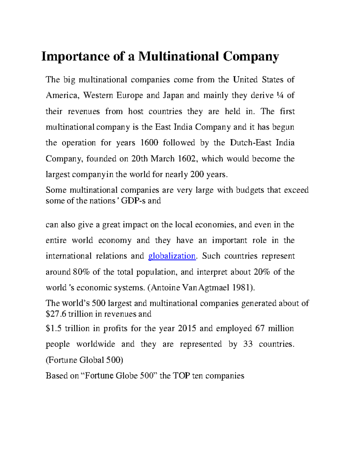 Importance of a Multinational Company - The first multinational company ...