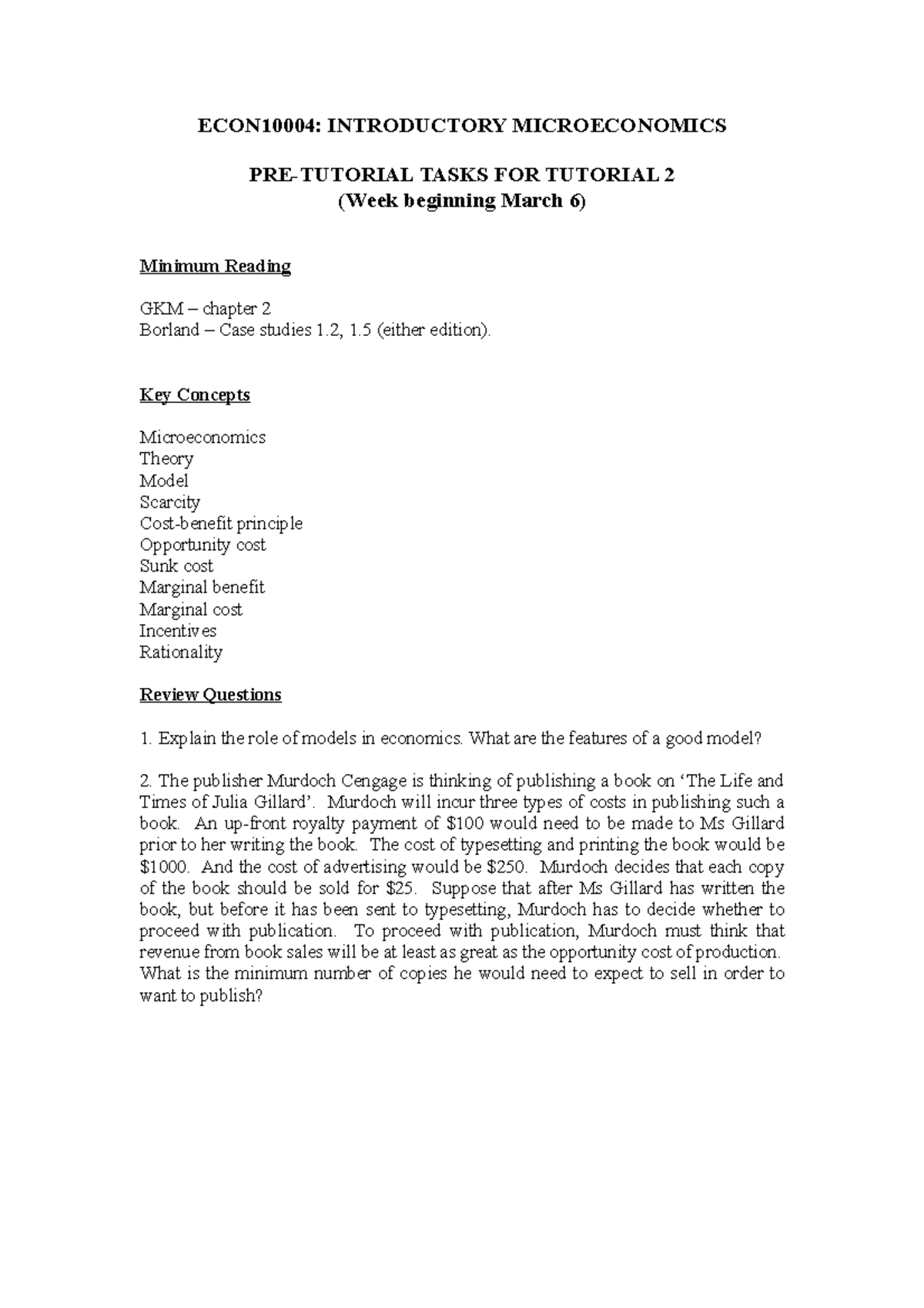 W2 pre-tute - ECON10004: INTRODUCTORY MICROECONOMICS PRE-TUTORIAL TASKS FOR TUTORIAL 2 (Week ...