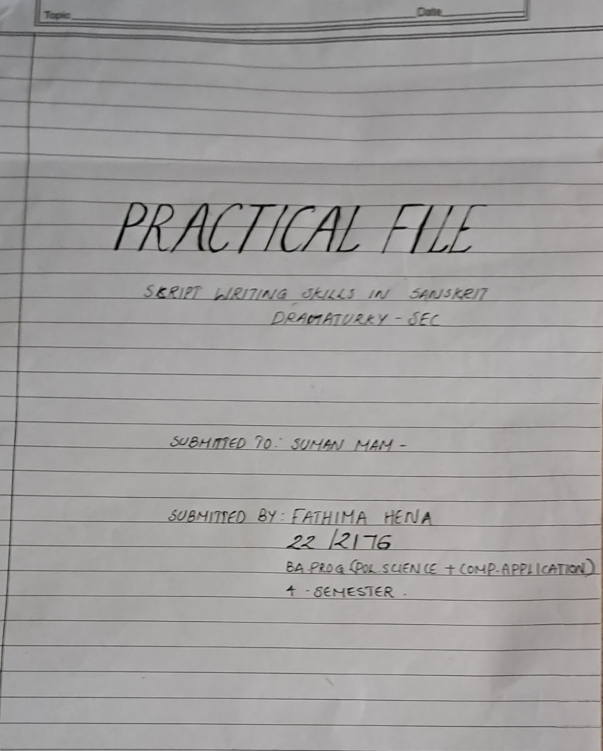 Practicals sec/vac/aec/ge - Bachelor of Arts - Topie PRACTICAL LE DRAETVREY - SEC SUBHIED 70 ...