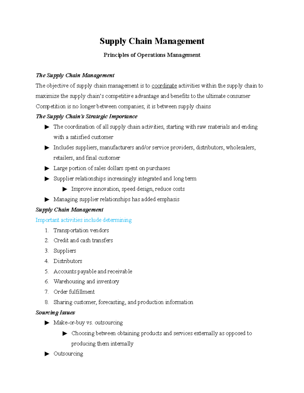 Supply Chain Management Study Notes MGT 301 - Supply Chain Management ...