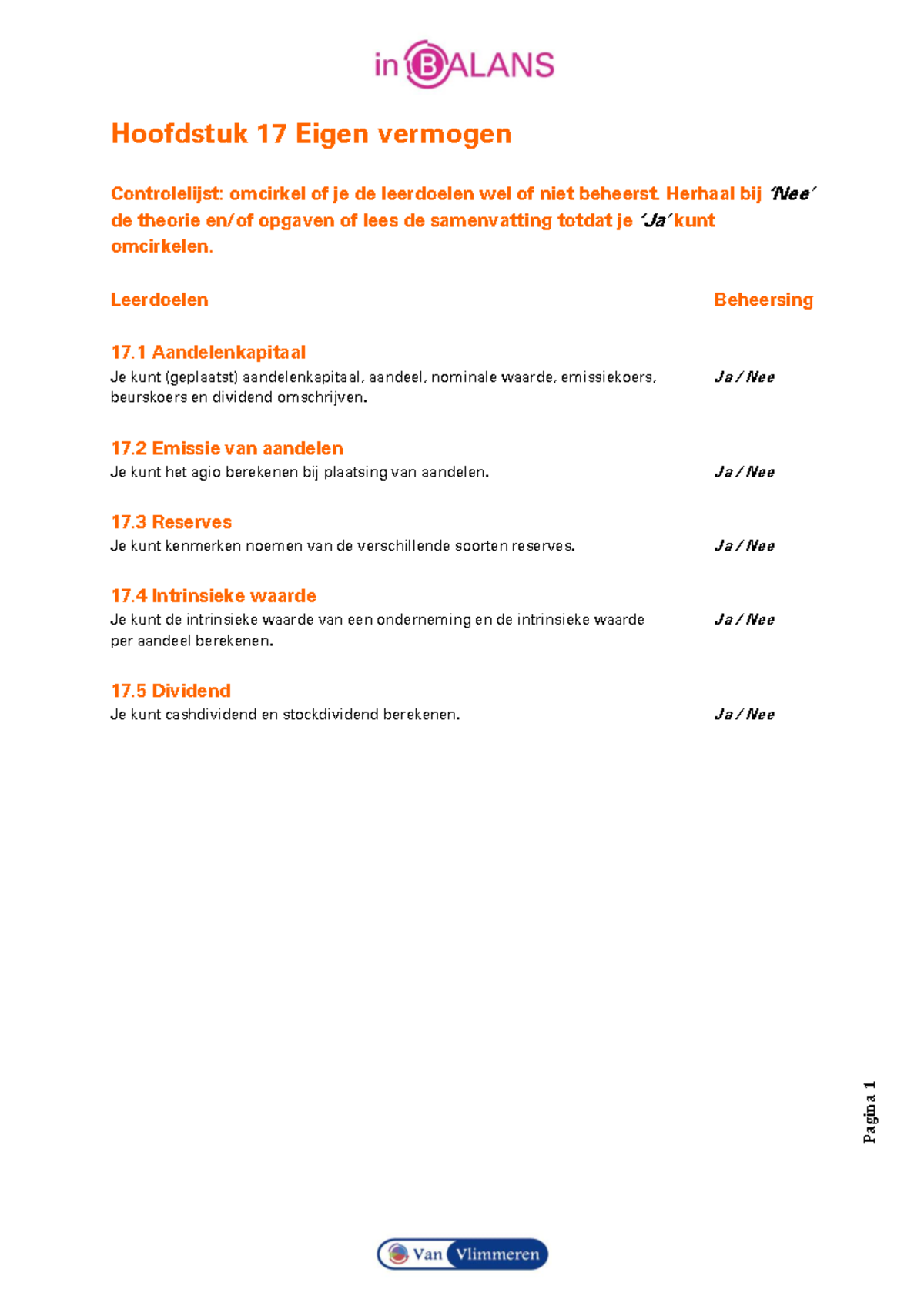 B-E in Balans havo controlelijsten domein D - hfdst 17 - 20 - 1 ...