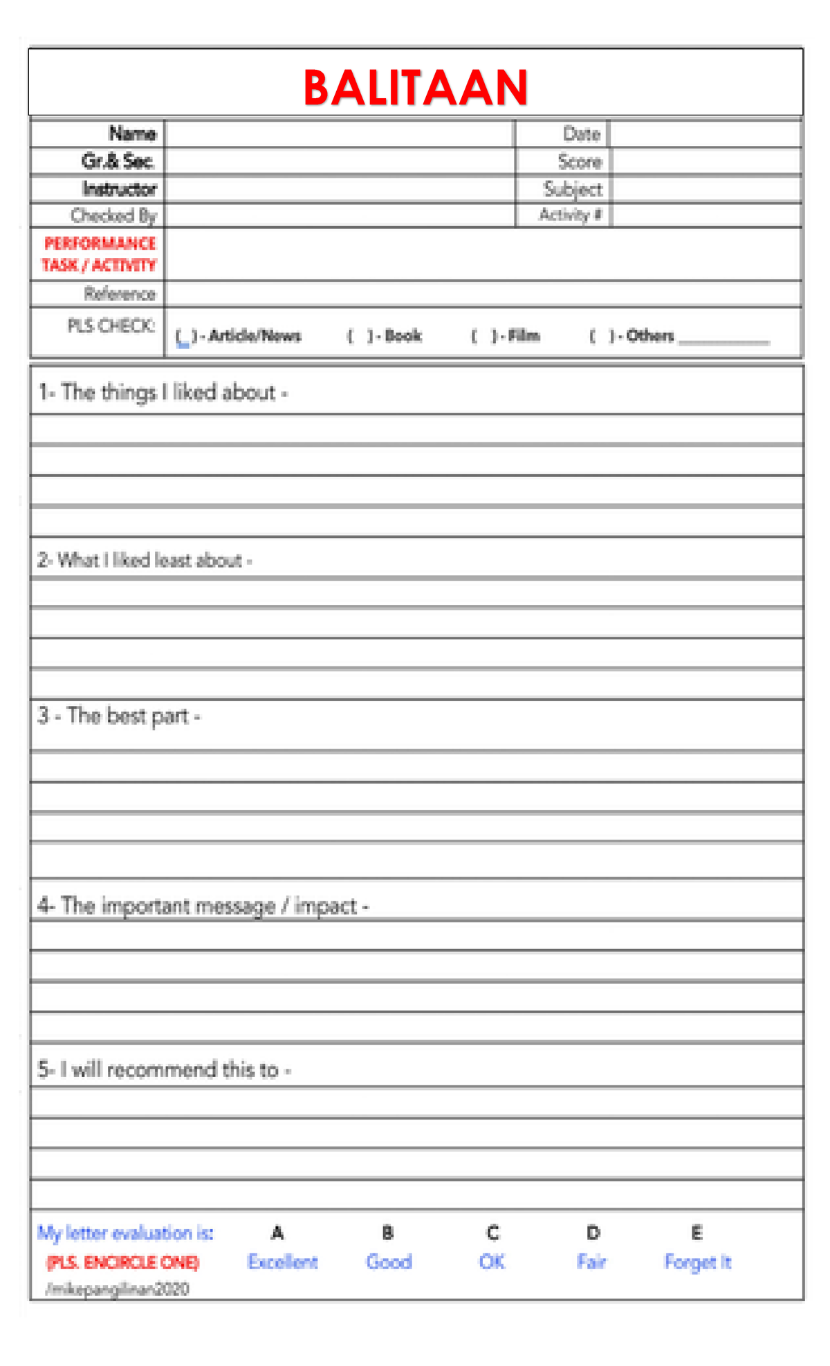 Balitaan template - BALITAAN Name Date Sec Score Instructor Subject ...