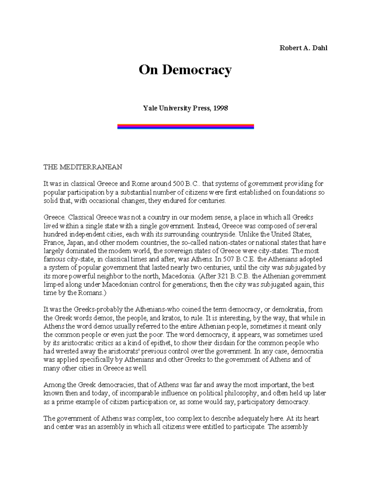 Yale University Definition on Democracy a Study Case - Public Admin ...