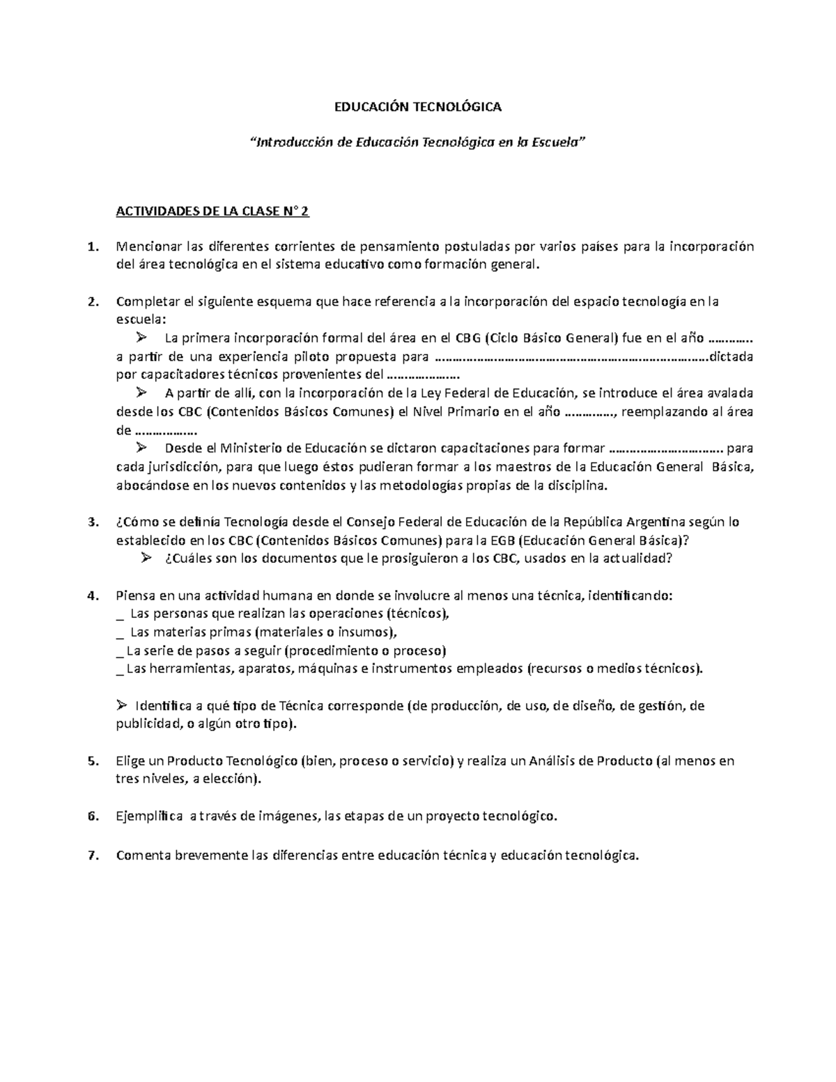TP Actividades Clase 2 - Preguntas de un trabajo práctico - EDUCACIÓN ...