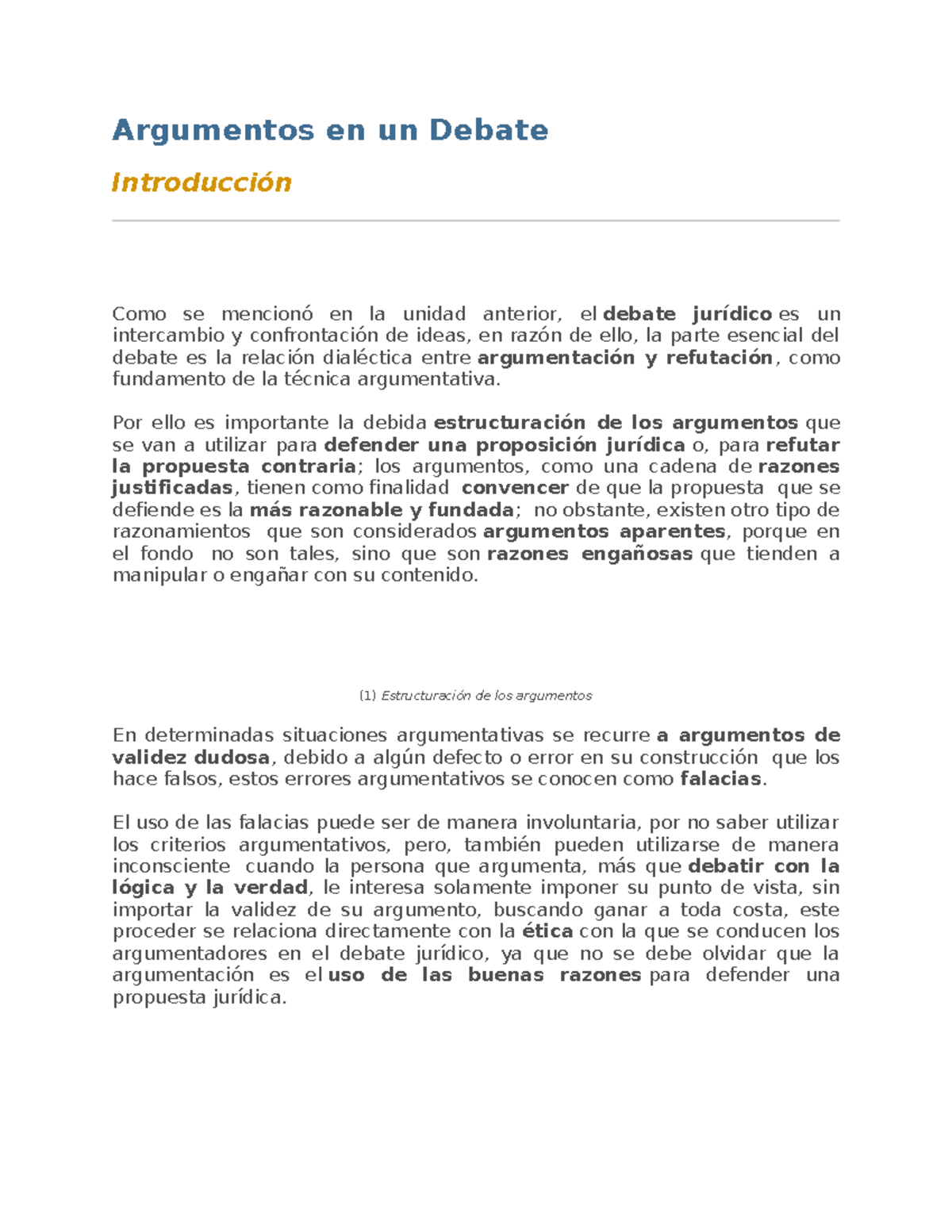 Apuntes u4-ofydj - Argumentos en un Debate Introducción Como se ...
