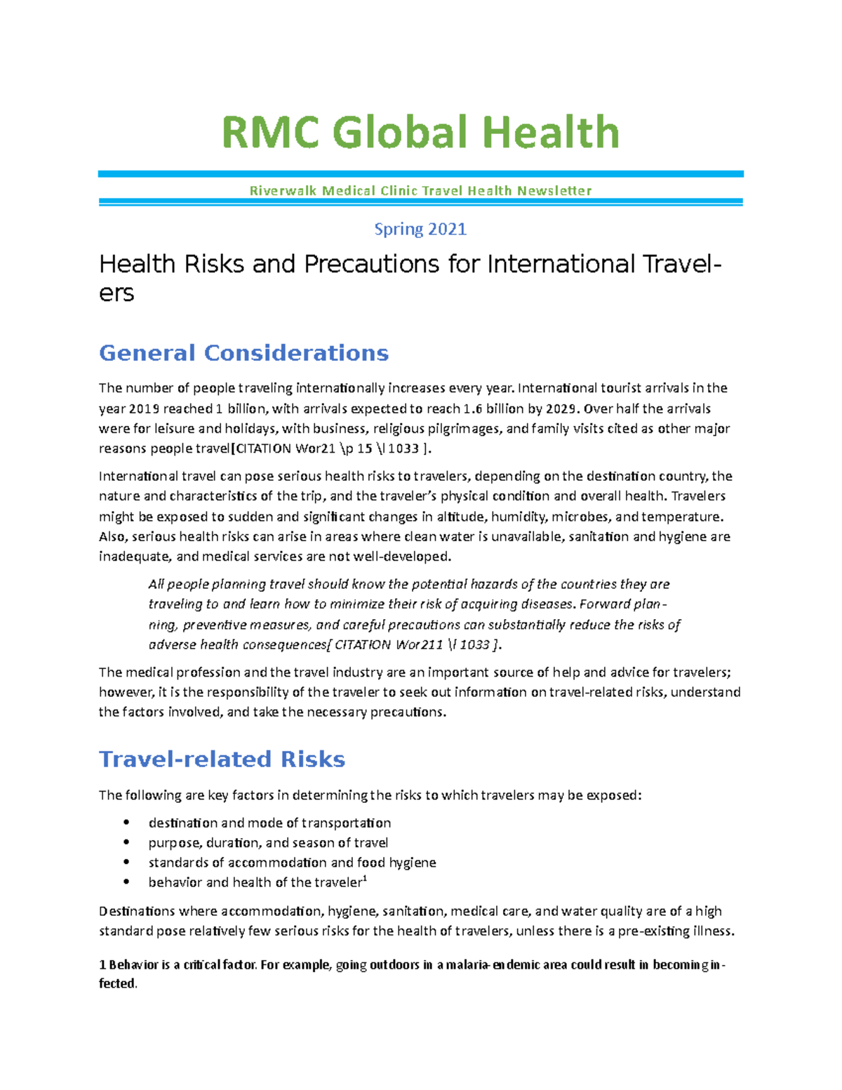 IL WD 2 Newsletter-1 - unit 2 - RMC Global Health Riverwalk Medical Clinic Travel Health ...