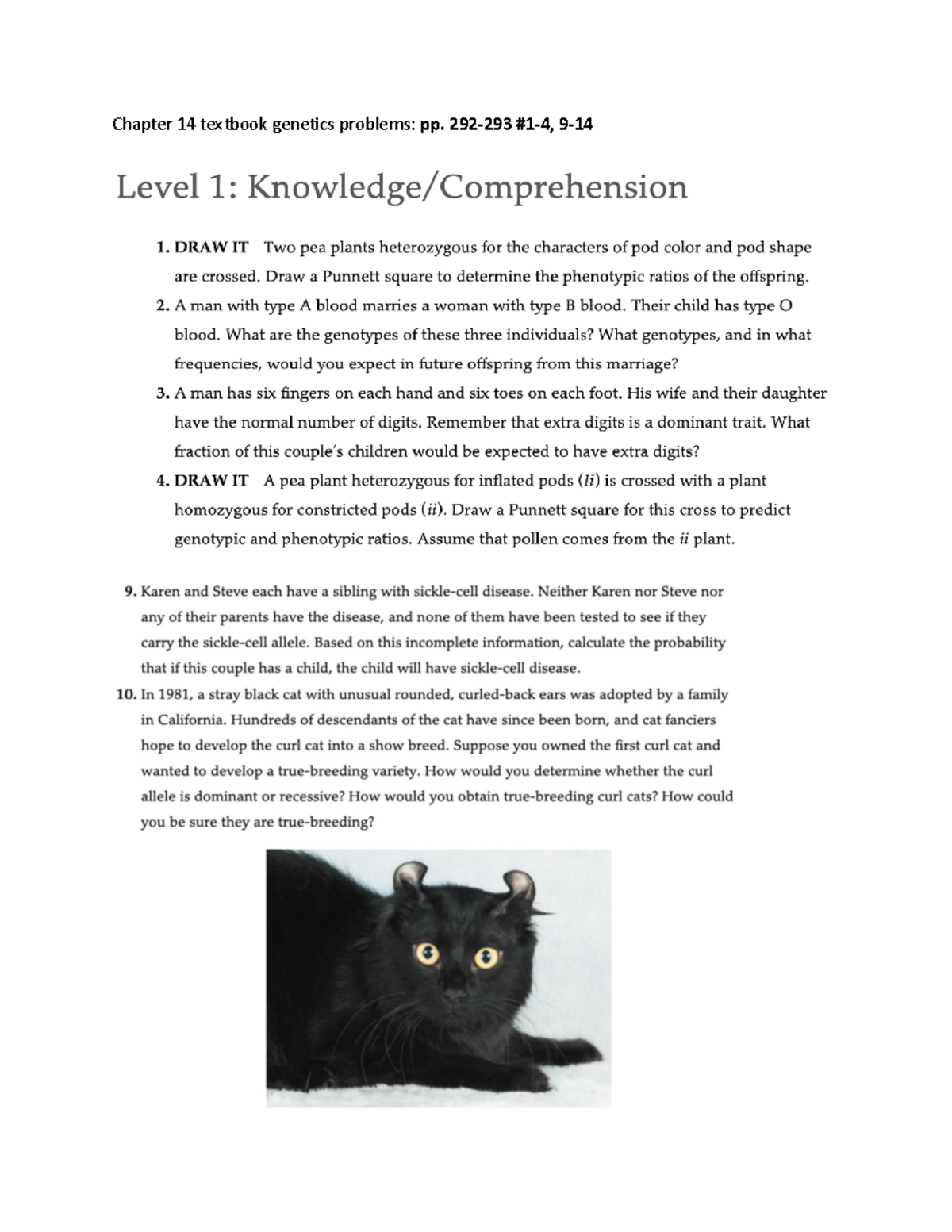 Chapter 14 textbook genetics problems - Chapter 14 textbook genetics ...