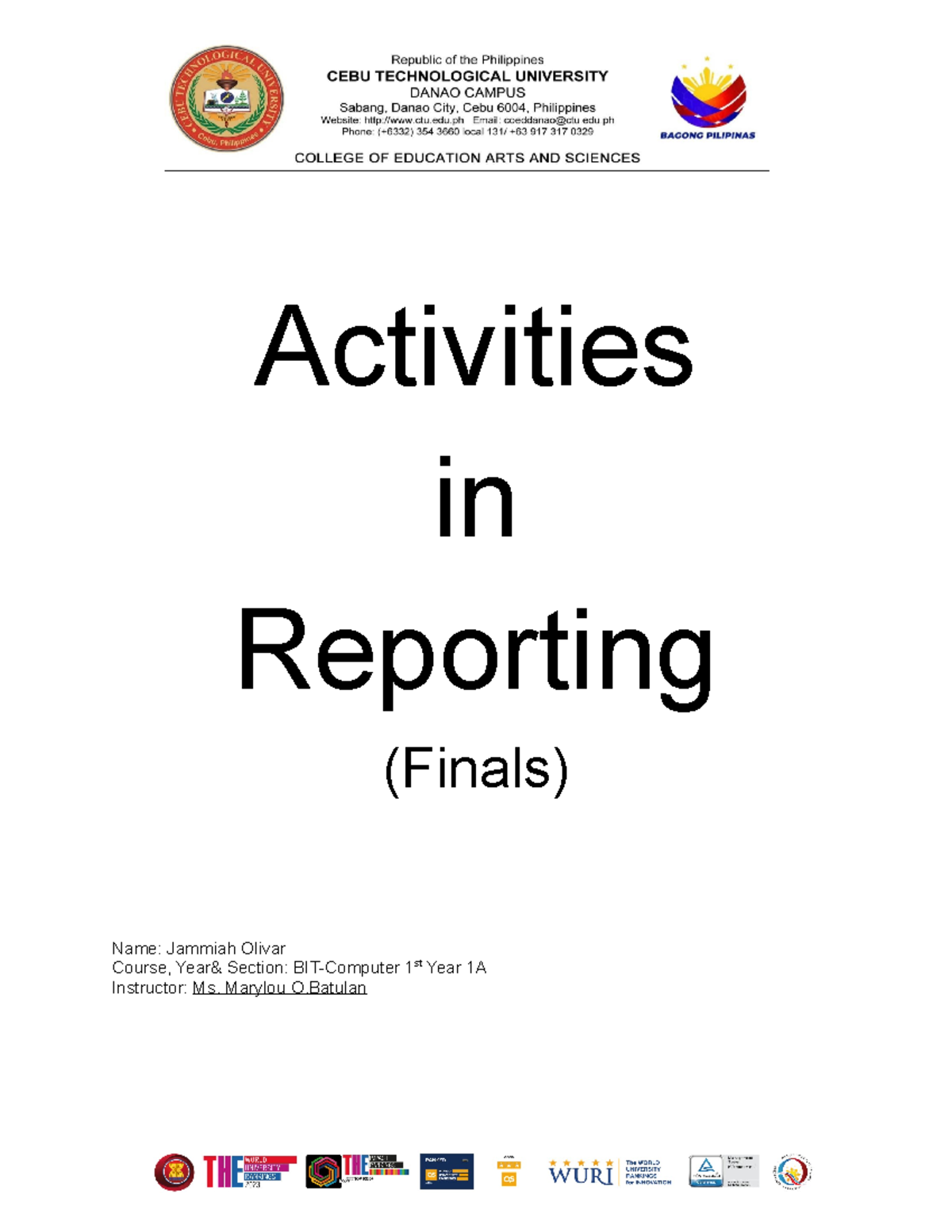 Activities-in-Reporting - Activities in Reporting (Finals) Name ...