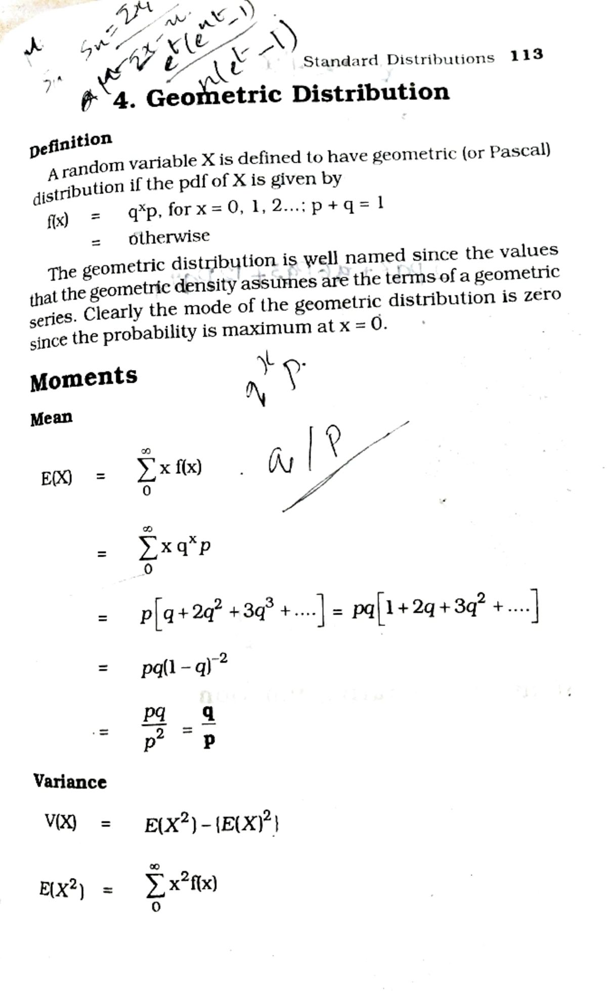Geometric Distribution Sn 2 4 A A Standard T Distributions 113 4