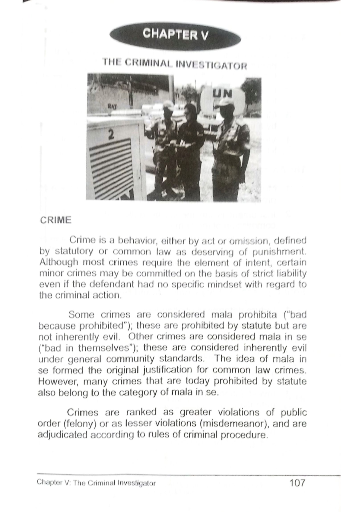 CDI100- Chapter-5 - LEA - CHAPTER V THE CRIMINAL INVESTIGATOR UN RAT 2 CRIME Crime is a behavior ...