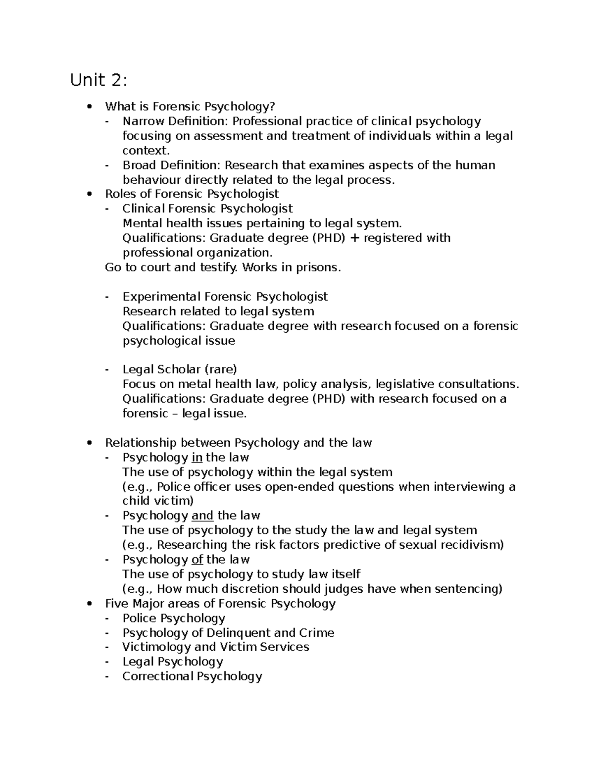 Forensic - Lecture notes 2 - Unit 2: What is Forensic Psychology ...