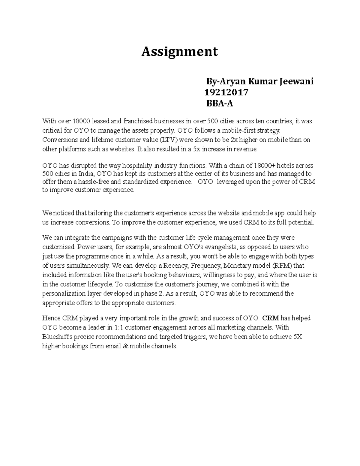 Asynchronous and CIA CRM - Assignment By-Aryan Kumar Jeewani 19212017 BBA-A With over 18000 ...