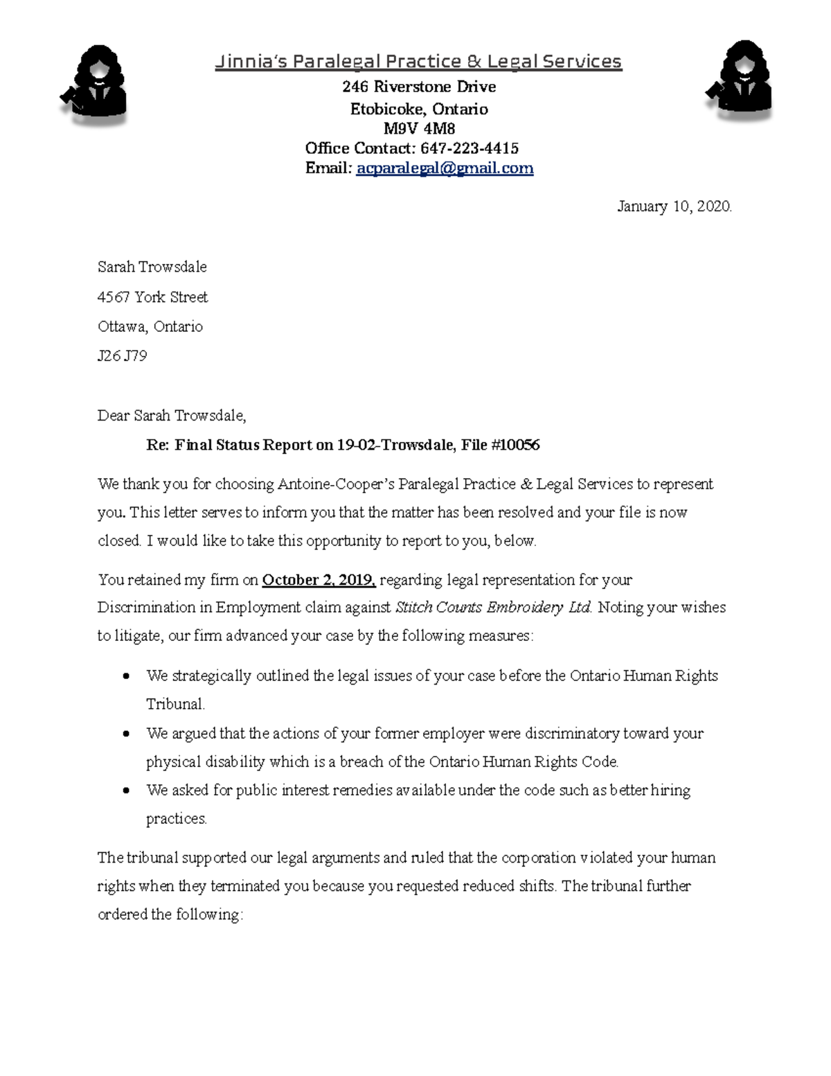 Legal Writing Final Report Letter - Jinnia’s Paralegal Practice & Legal ...