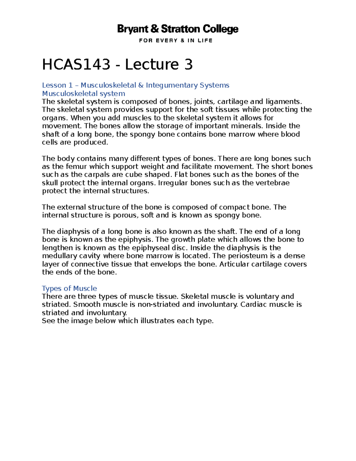 HCAS143 - Lecture 3 - HCAS143 - BSC - Studocu