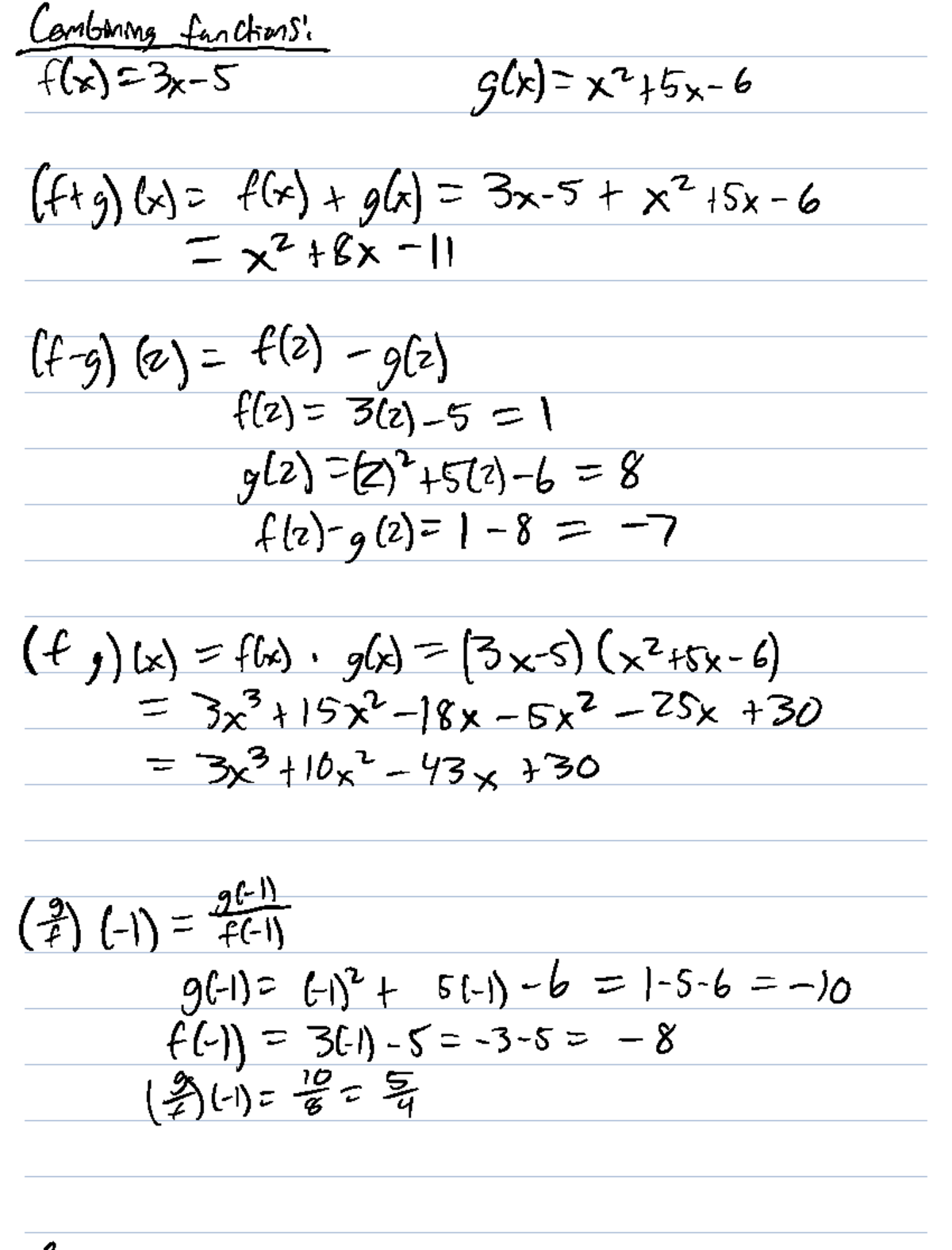 2.6 Combining Functions - g x x2 5 6 ft g ex FG glx 3 5 x2 5 6 x2 8 11 ...