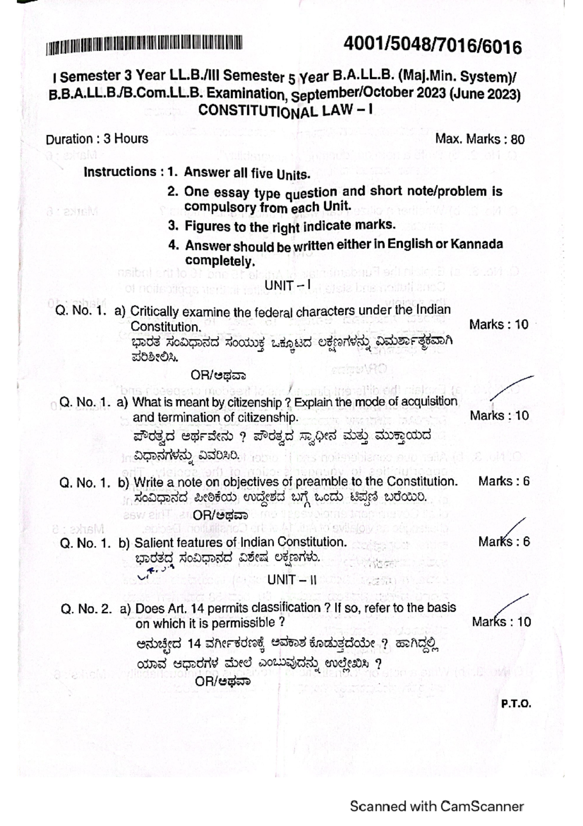 Constitution 1 2023 Question Paper - Constitutional Law - Studocu