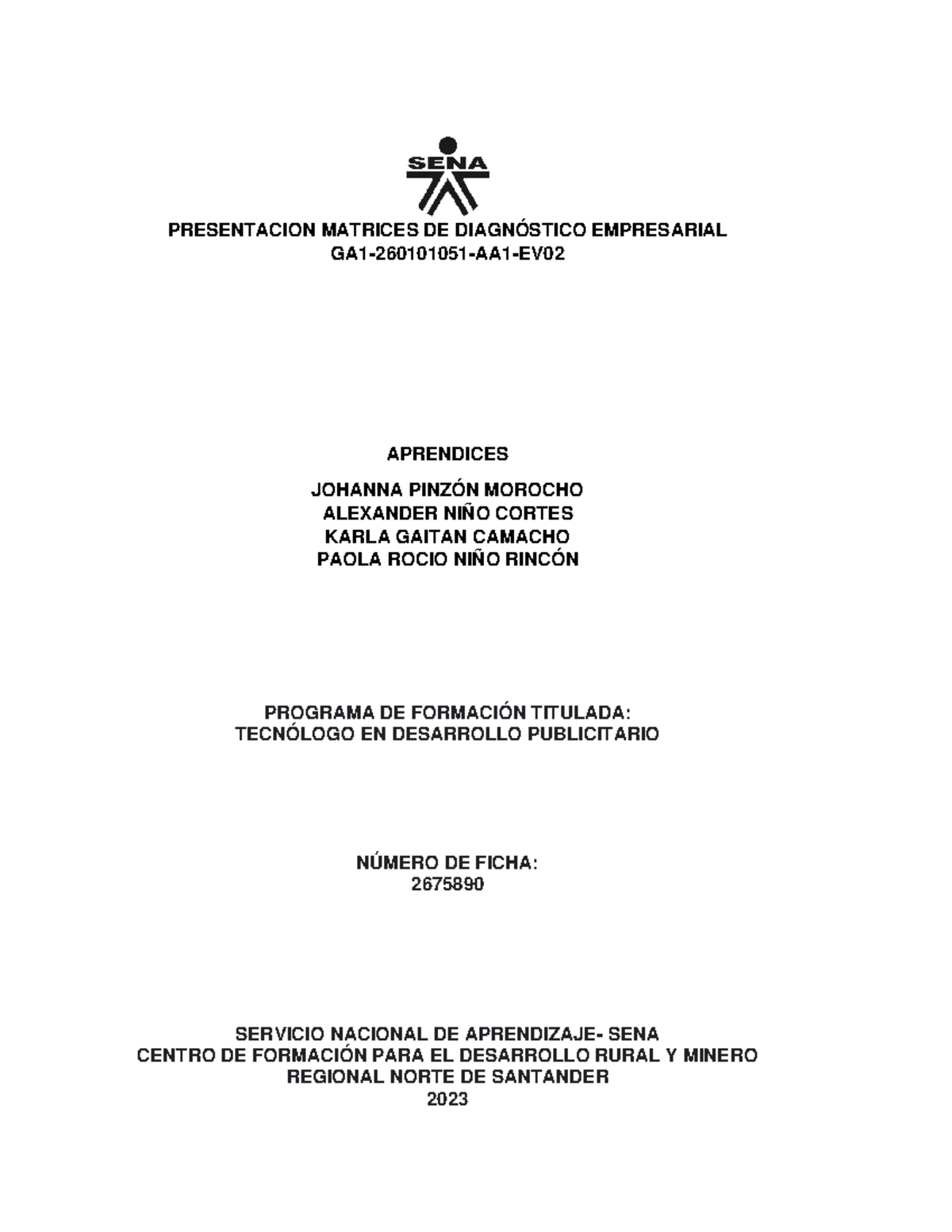Matrices De Diagnostico Sena Pdf Presentacion Matrices De Diagnóstico